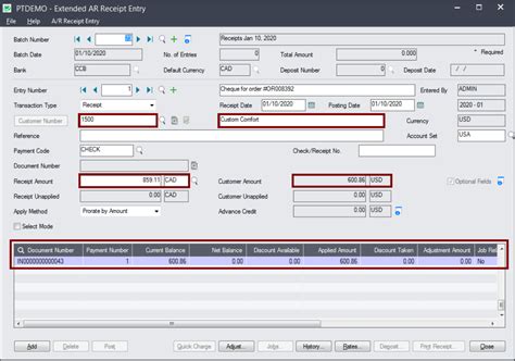 Sage Extended AR Receipt Entry
