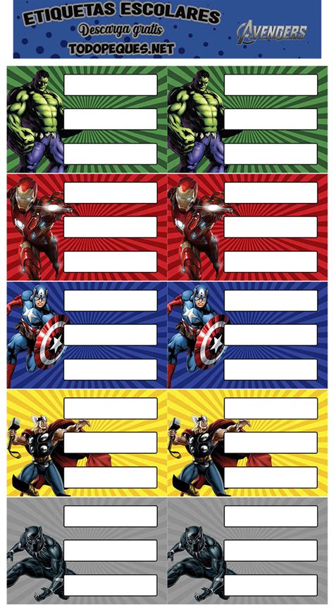 Etiquetas Escolares De Avengers Todo Peques