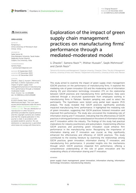 Pdf Exploration Of The Impact Of Green Supply Chain Management Practices On Manufacturing