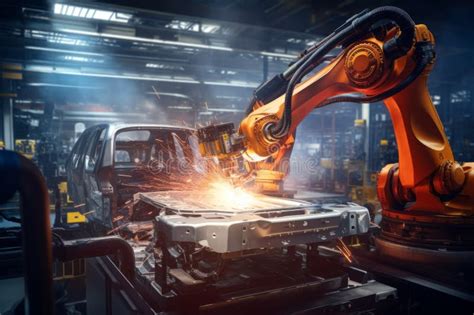 Robot Welding Is Welding Assembly Automotive Part In Factory Stock Image Image Of Manufacture