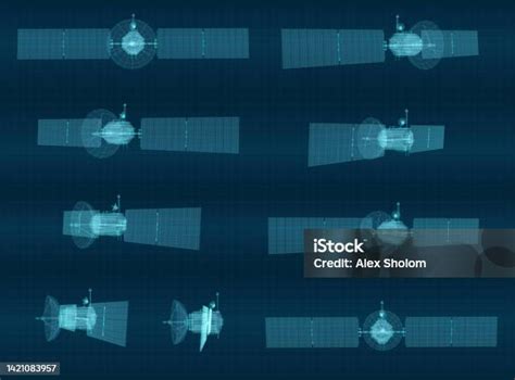 파란색 배경에 벡터 3d 통신 및 통신 위성 세트 위성 우주선에 대한 스톡 벡터 아트 및 기타 이미지 위성 우주선 개체 그룹 연결 Istock