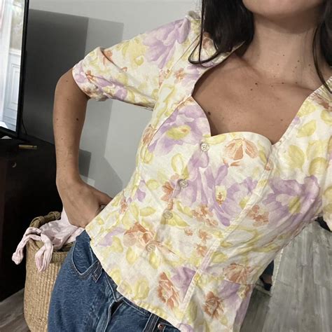 Rouje Faustine Floral Button Up Top Ugh Having A Depop