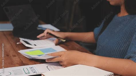 Woman Designer Create Website Design Wireframe Sketch Prototype Framework Layout Future