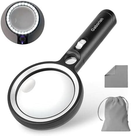 Gaborish Magnifying Glass With Light 10x 20x 45x Handheld Illuminated