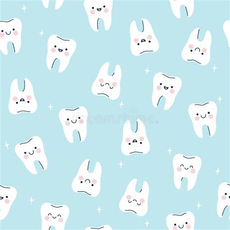 Simple Seamless Pattern With Cute Kawaii Teeth Vector Graphics Stock