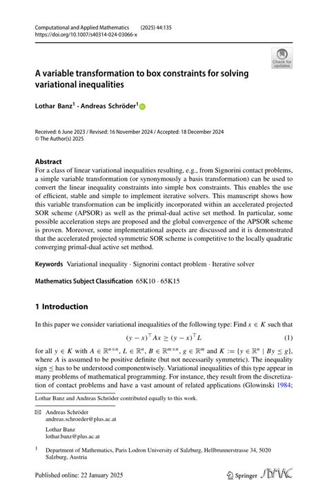 Pdf A Variable Transformation To Box Constraints For Solving Variational Inequalities