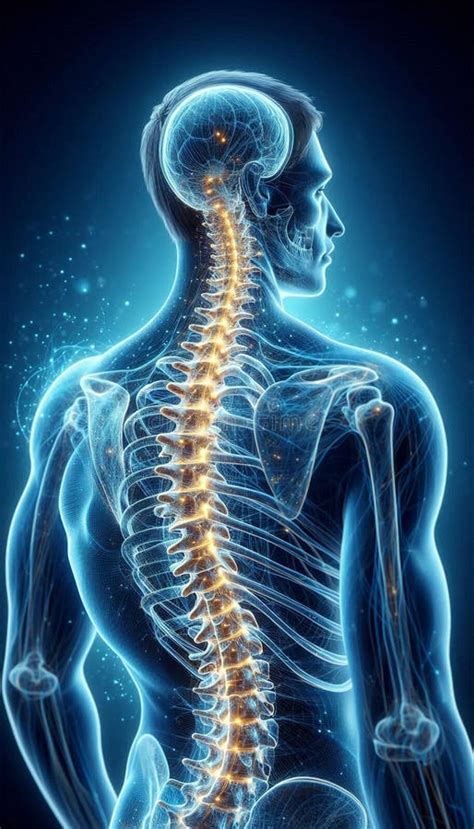 Human Spine Anatomy Illustration With Neural Connections Stock