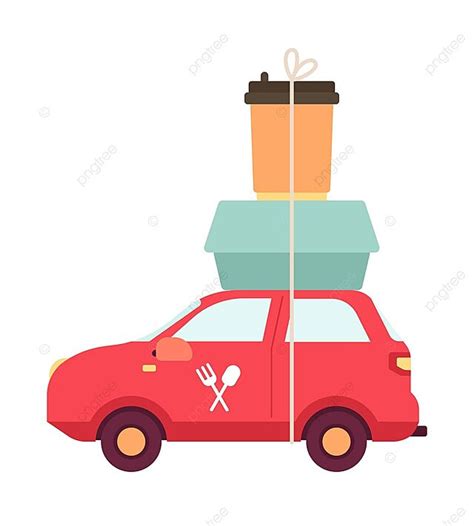 Flat Vector Illustration Of A Meal And Coffee Delivery Vehicle Vector