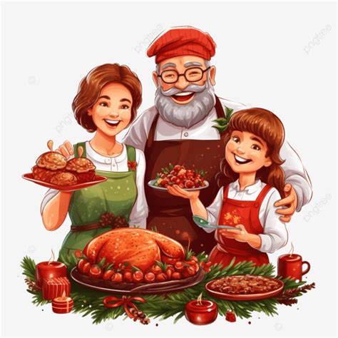 집에서 함께 크리스마스를 축하하는 행복한 가족 맛있는 저녁 준비 중 성탄절 저녁 크리스마스 식사 Png 일러스트 및 이미지 에 대한 무료 다운로드 Pngtree