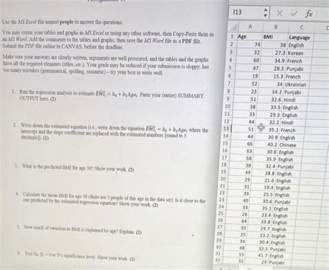 Solved 113 Fx А B C Use The Ms Excel File Named People To