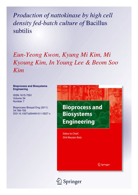 Pdf Production Of Nattokinase By High Cell Density Fed Batch Culture Of Bacillus Subtilis