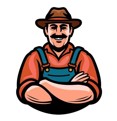 Happy Male Farmer In Hat Farm Worker Illustration Farming Agriculture Concept Stock