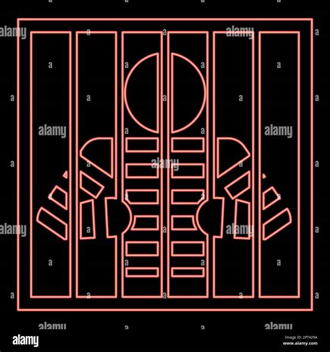 Neon Prisoner Behind Bars Holds Rods With His Hands Angry Man Watch Through Lattice In Jail
