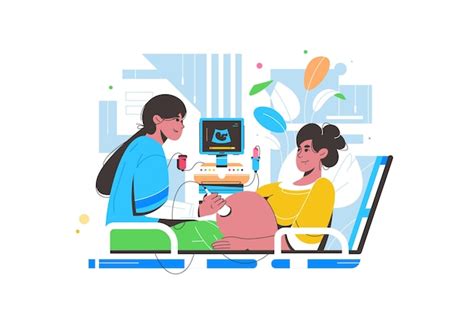 임산부의 초음파 절차 프리미엄 벡터