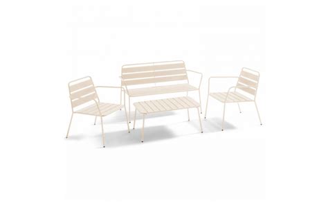 Oviala Salon De Jardin 4 Places Et 1 Table Basse En Acier Ivoire