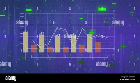 Financial Data And Binary Code Image Over Fluctuating Bar And Line Graphs Stock Photo Alamy