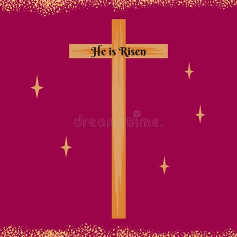 Easter Day He Is Risen Spring Card Banner Invitation Poster With Cross Stock Illustration