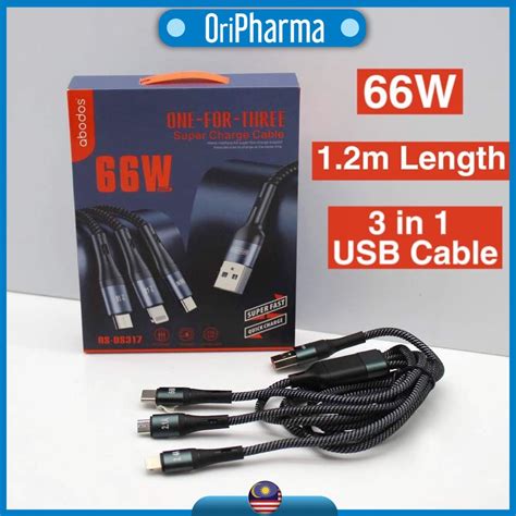 66w Abodos 3in1 Super Fast Usb Cable High Speed Data Cable Iphone Type C Micro Usb Cable Lazada