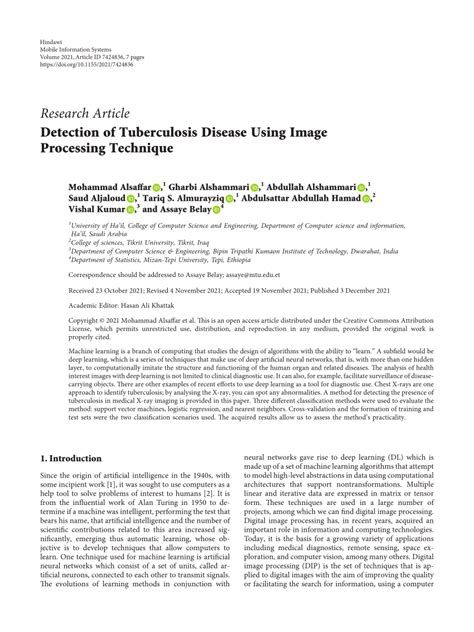 Pdf Detection Of Tuberculosis Disease Using Image Processing Technique