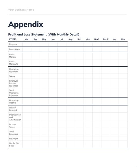 Appendix Business Plan Template