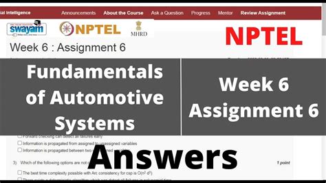 Nptel Fundamentals Of Automotive Systems Week 6 Assignment Answers Youtube