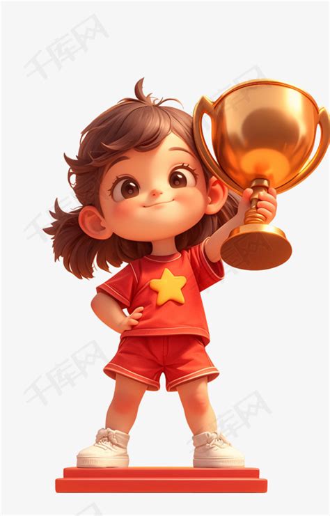 运动会拿着奖杯的3d人物女孩素材图片免费下载 千库网
