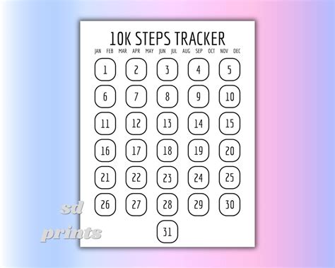 10k Steps Habit Tracker Minimalist Printable Fitness Tracker Pdf