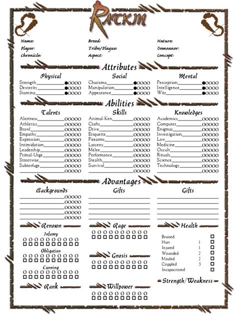 Werewolf Character Sheet