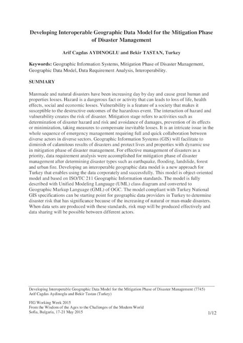 Pdf Developing Interoperable Geographic Data Model For The Mitigation