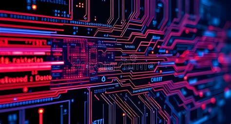 Red Led Lit Circuit Board With Intricate Pathways And Components The Design Features A Network