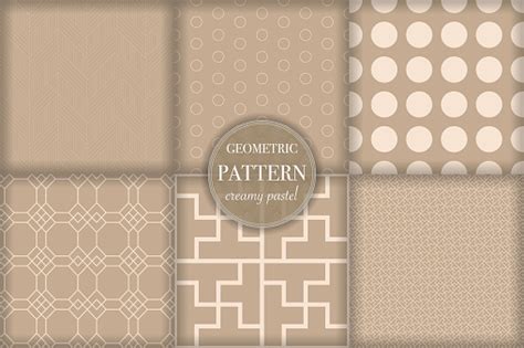 6 크림 파스텔 컬러 기하학적 패턴 배경의 집합입니다 벽지 전단지 표지 배너 디자인 템플릿 직물 직물 및 인쇄를위한 추상및 물결 선 도트 트렌디 한 복고풍 스타일의 벡터