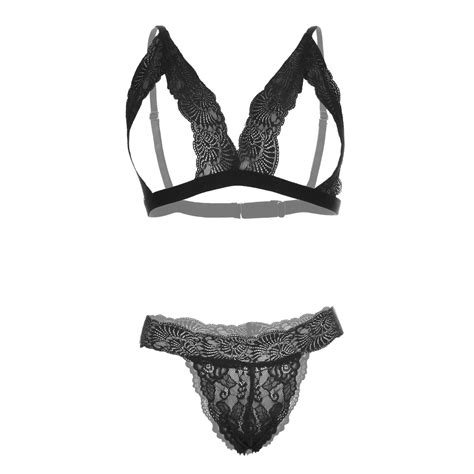 Womens Lace Cut Out Bustier Lingerie Set Elegant Sheer Design For Special Occasions Honyie