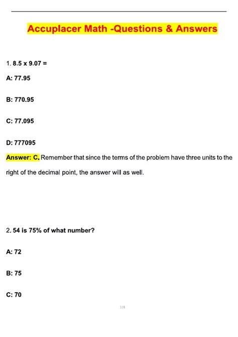 Accuplacer Math 2025 Actual Exam With Questions And Answers Latest 2025 2026 Update 100