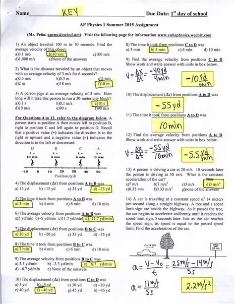 key summer packet physics and ap physics 1