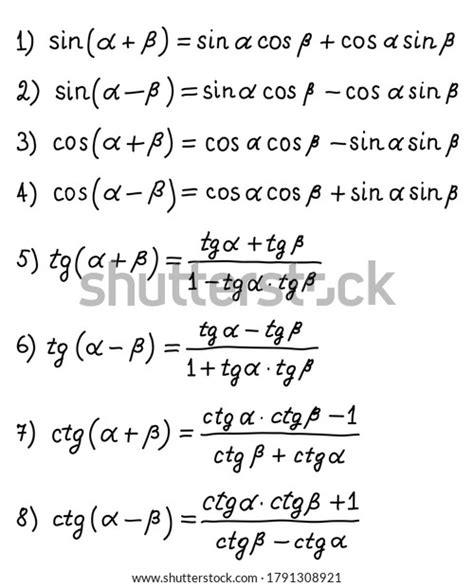 Basic Trigonometric Identities Formulas Calculating Sums Stock Vector Royalty Free