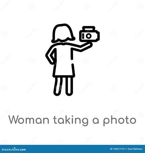 Outline Woman Taking A Photo Vector Icon Isolated Black Simple Line Element Illustration From