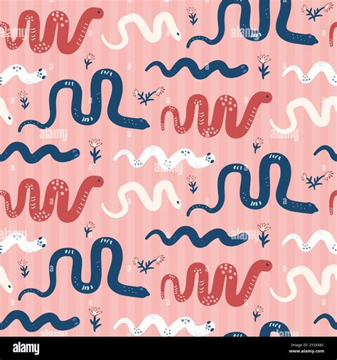 Playful Snakes Seamless Pattern Reptiles Pink Repeat Background Animal Surface Pattern Design