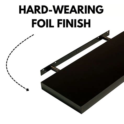 90cm Floating Hudson Shelf Kit Black Gloss Wall Display Foil Finish