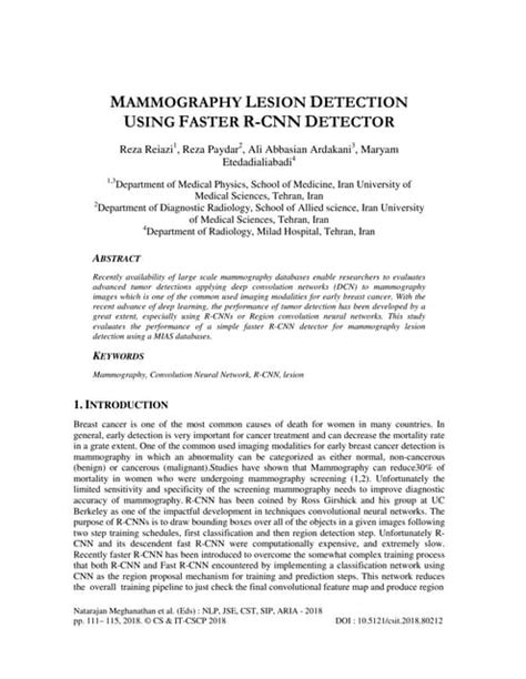 Mammography Lesion Detection Using Faster R Cnn Detector Pdf Photo