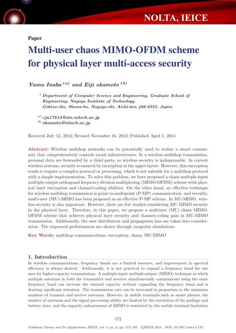 Pdf Multi User Chaos Mimo Ofdm Scheme For Physical Layer Multi Access Security