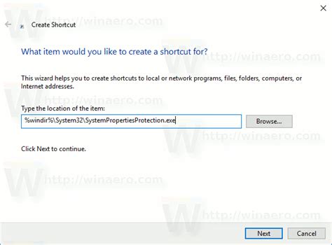 Create System Protection Shortcut In Windows 10