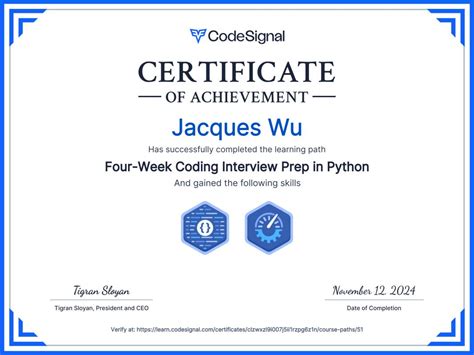 path certificate for four week coding interview prep in python chieh chien jacques wu