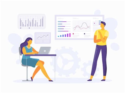 Premium Vector Software Developers And Programmers At Work Man Sitting At Desk With Laptop