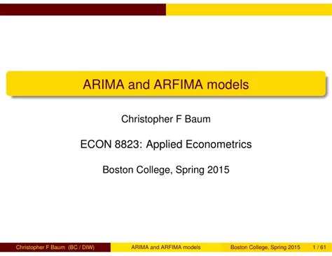 [ppt] Arima And Arfima Models Christopher F Baum Econ 8823 Applied Powerpoint Presentation