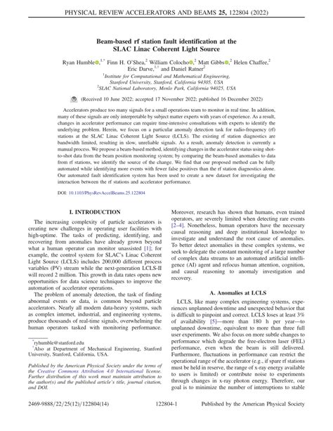 Pdf Beam Based Rf Station Fault Identification At The Slac Linac Coherent Light Source