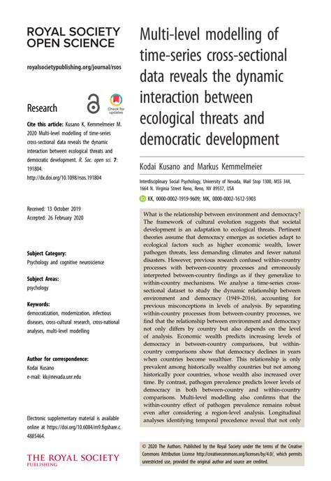 Pdf Multi Level Modelling Of Time Series Cross Sectional Data Reveals The Dynamic Interaction