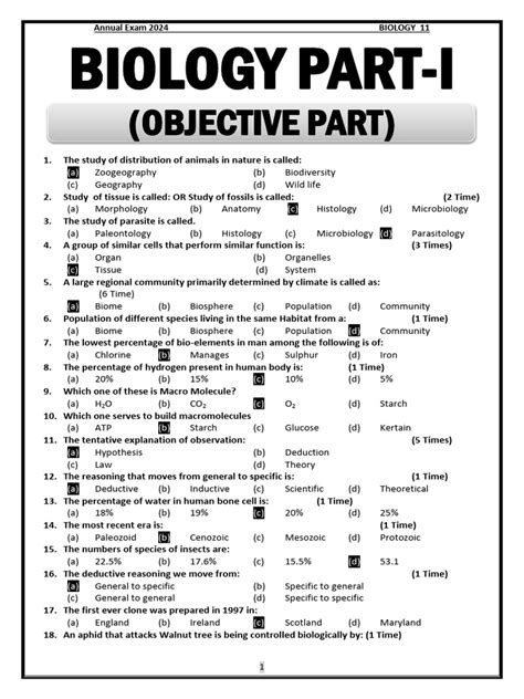 1st Year Biology Mcqs For 2024 Exam Pdf Cofactor Biochemistry