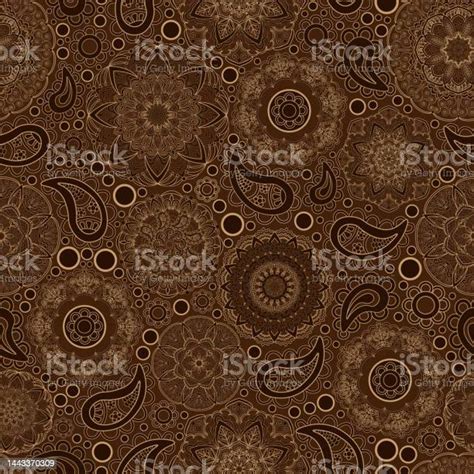 Brown Mandalas And Paisley Patterns Boho Style Brown Background Stock