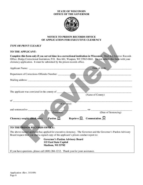 Wisconsin Application For Executive Clemency Executive Clemency
