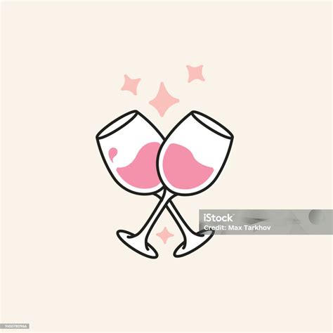 로즈 와인과 스파클로 가득 찬 귀여운 손으로 그린 와인 잔 와인잔에 대한 스톡 벡터 아트 및 기타 이미지 와인잔 두 물체 컴퓨터 그래픽 Istock